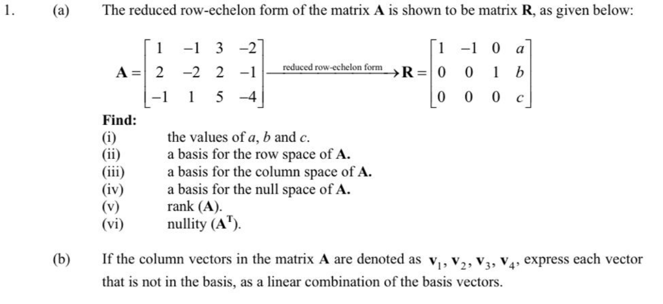 Solved 1. (a) The reduced row-echelon form of the matrix A | Chegg.com