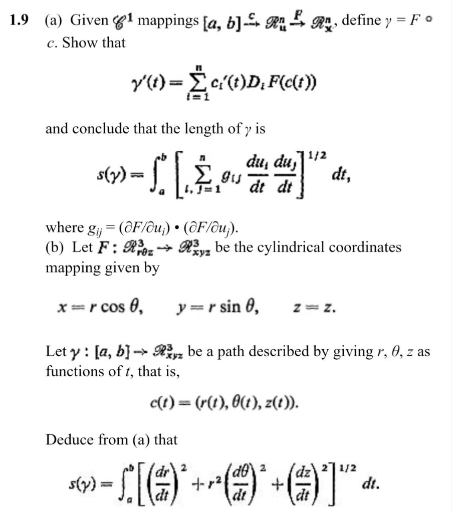 Solved .9 (a) Given B1 mappings [a,b]→cR4n→FRxn, define γ=F∘ | Chegg.com