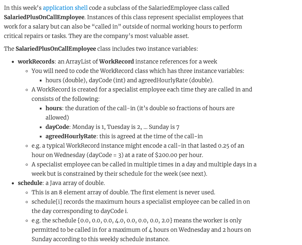 Solved • Code the SalariedPlusOnCallEmployee class | Chegg.com