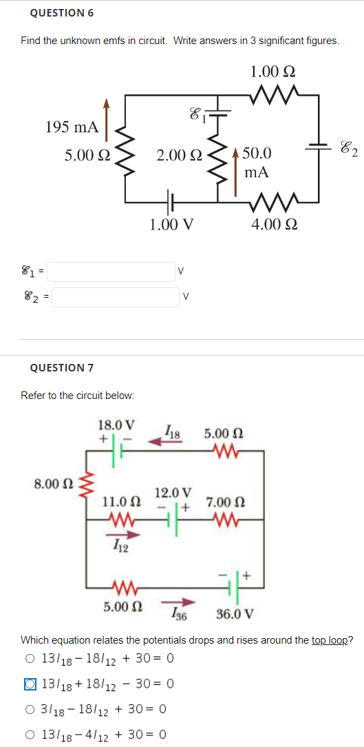 Solved Find the unknown emfs in circuit. Write answers in 3 | Chegg.com