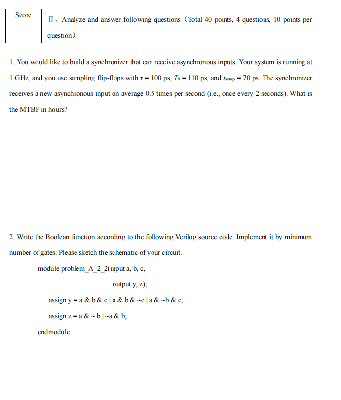 Solved II 、Analyze and answer following questions (Total 40 | Chegg.com