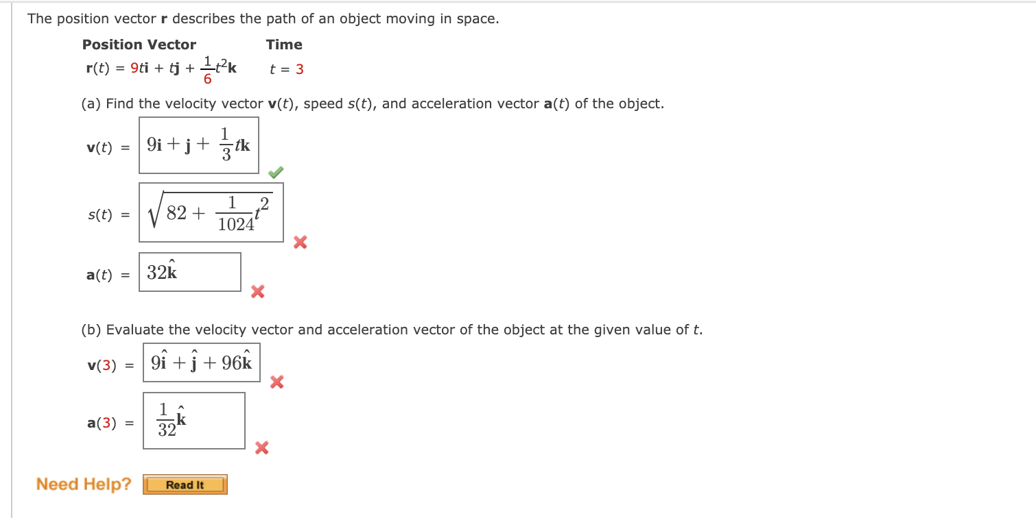 Solved The Position Vector R Describes The Path Of An Object