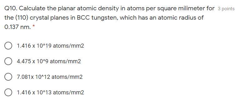 Solved 4 points Q12. A FCC Iridium has a linear atomic | Chegg.com