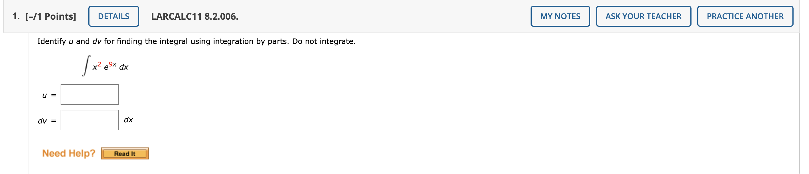 Solved Identify u and dv for finding the integral using | Chegg.com