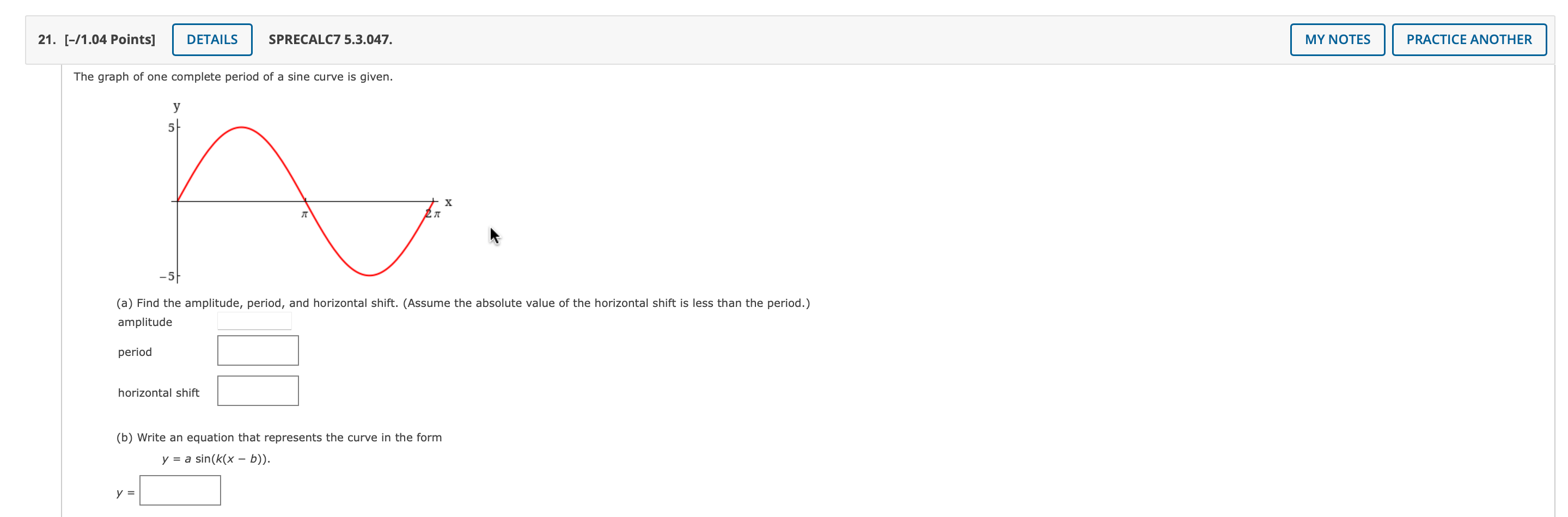Solved The graph of one complete period of a sine curve is | Chegg.com
