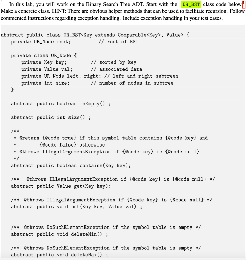 In this lab, you will work on the Binary Search Tree | Chegg.com