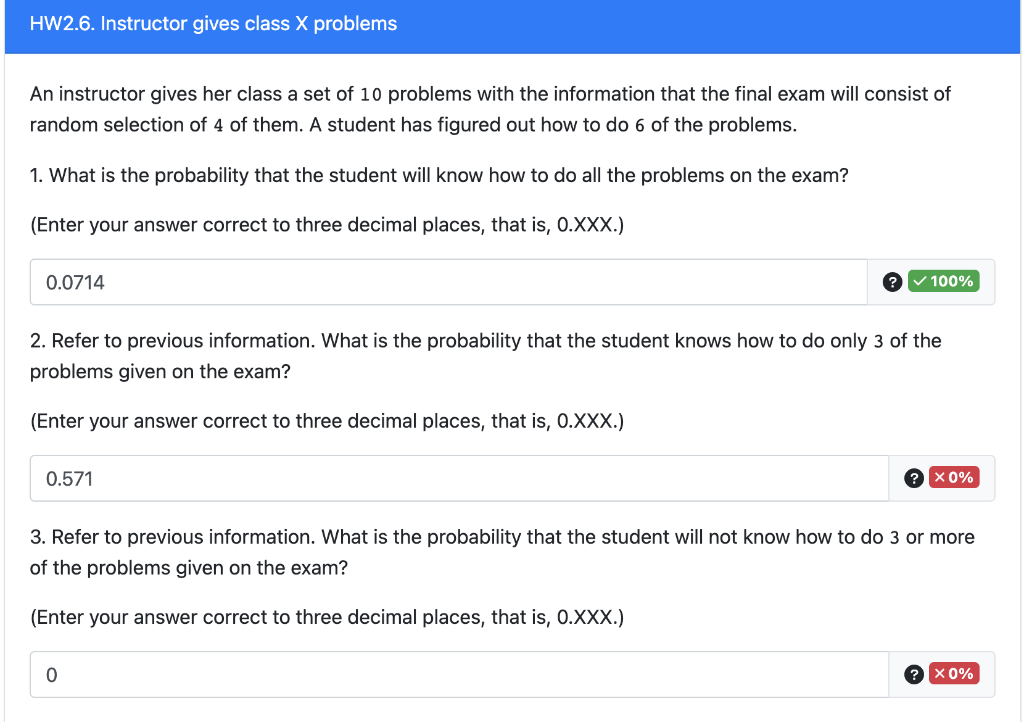 Solved HW2.6. Instructor gives class X problems An | Chegg.com