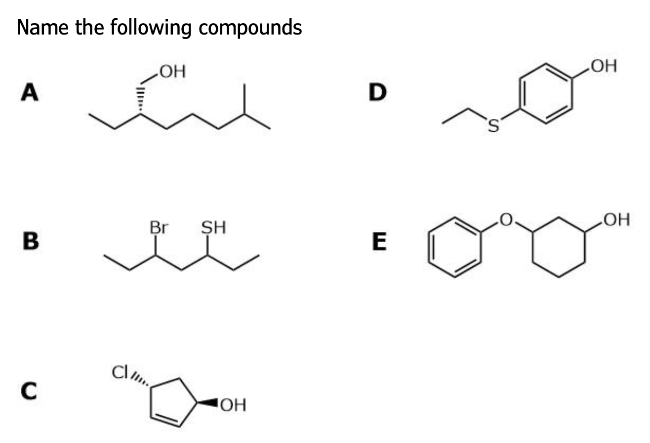 Solved Name the following compounds A B C D E | Chegg.com