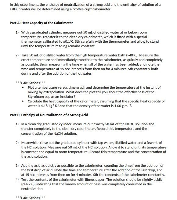 Solved Thermochemistry: Calorimetry Pre Lab Given the | Chegg.com