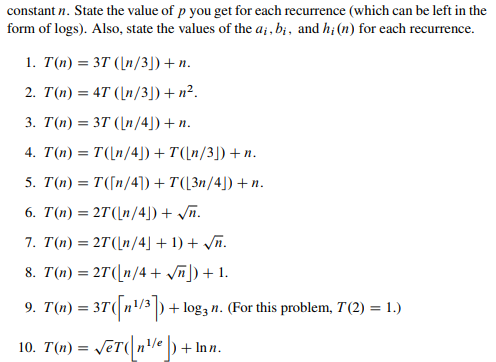 Solved Problem 22.2. Use the Akra-Bazzi formula to find () | Chegg.com
