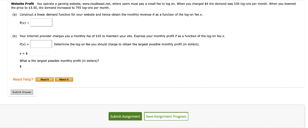 Solved Website Profit You operate a gaming website, | Chegg.com