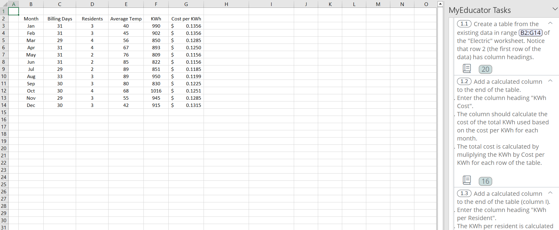 Solved (1.1 Create a table from the existing data in range | Chegg.com