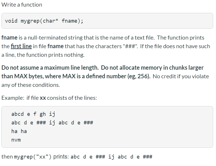 Solved Write a function void mygrep (char* fname); fname is | Chegg.com