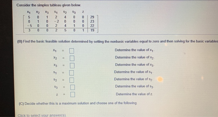 Solved Consider the simplex tableau given below. x x2 X3 s1 | Chegg.com