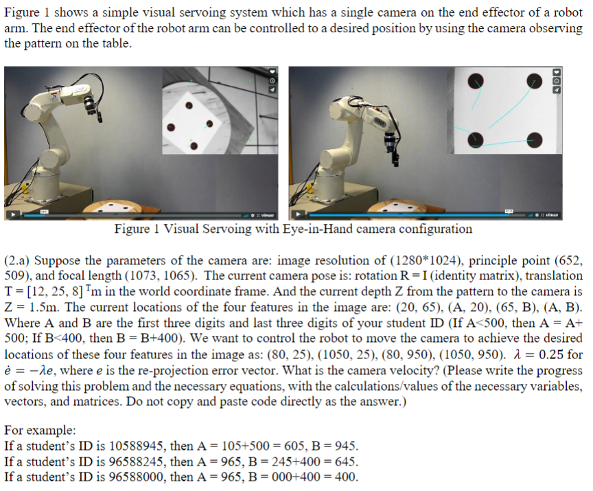 Solved Figure 1 shows a simple visual servoing system which | Chegg.com
