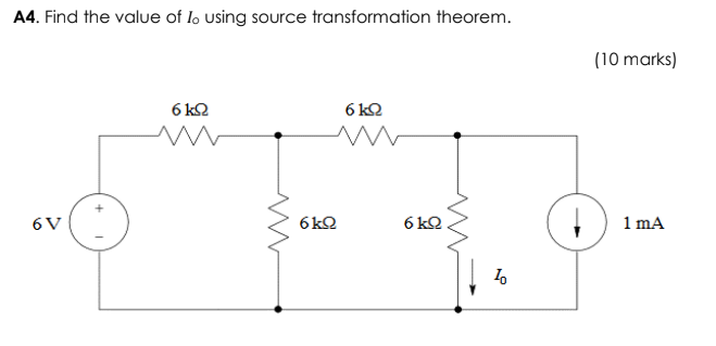 Solved A4. Find the value of lo using source transformation | Chegg.com