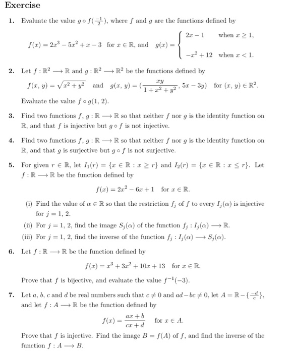 Solved Exercise 1. Evaluate the value gf(), where f and g | Chegg.com