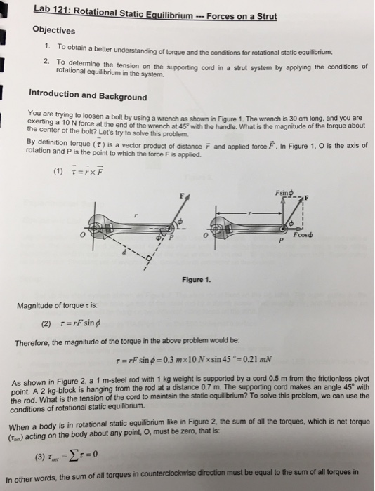 Solved Lab 121: Rotational Static EquilibriumForces on a | Chegg.com