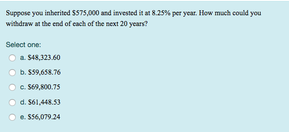Solved Suppose you inherited $575,000 and invested it at | Chegg.com