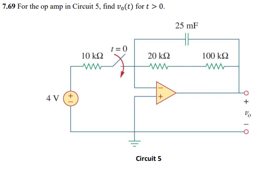 Solved 7.69 For the op amp in Circuit 5 , find v0(t) for | Chegg.com