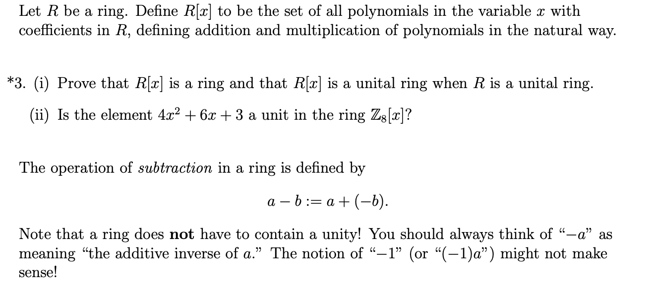 Solved Let R be a ring. Define R[x] to be the set of all | Chegg.com
