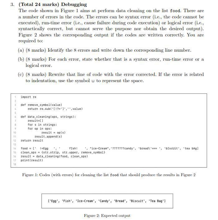 Solved 3. (Total 24 marks) Debugging The code shown in | Chegg.com