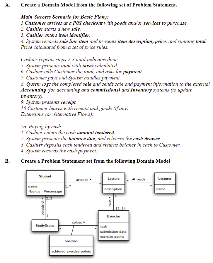 Solved Create a Domain Model from the following set of | Chegg.com