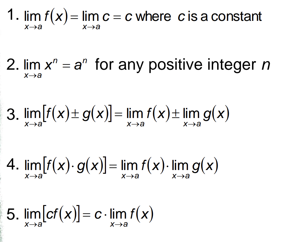 Solved 1. limx→af(x)=limx→ac=c where c is a constant 2. | Chegg.com