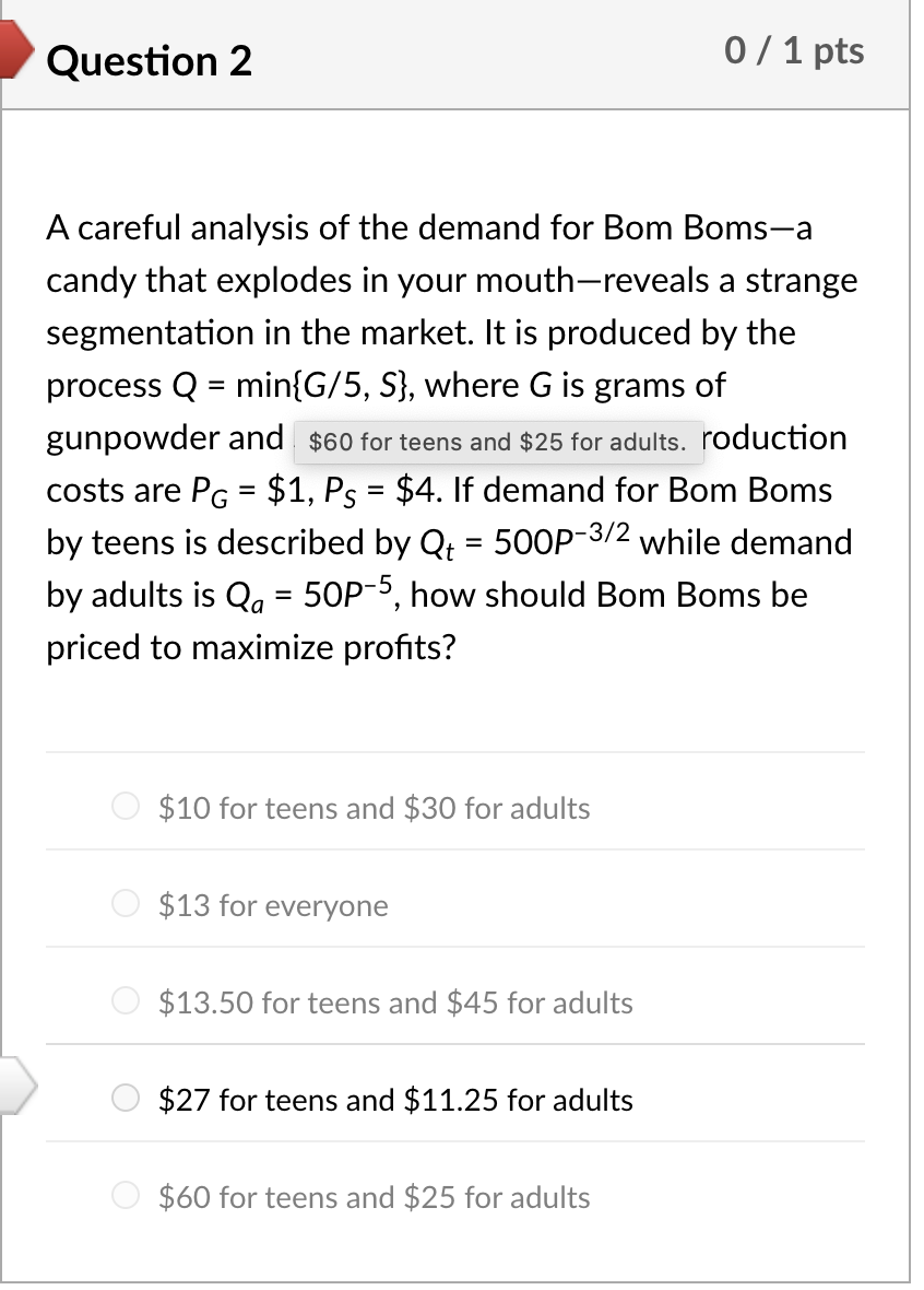 Solved Question 2A careful analysis of ﻿the demand for Bom | Chegg.com