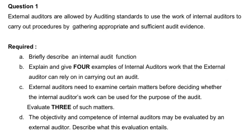 Solved External auditors are allowed by Auditing standards | Chegg.com