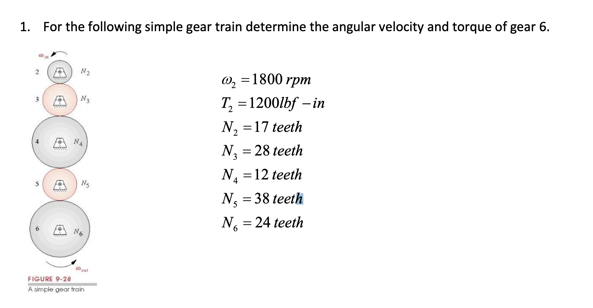 Solved 1. For the following simple gear train determine the | Chegg.com
