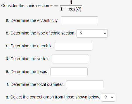Solved Consider the conic section r=1−cos(θ)4. a. Determine | Chegg.com