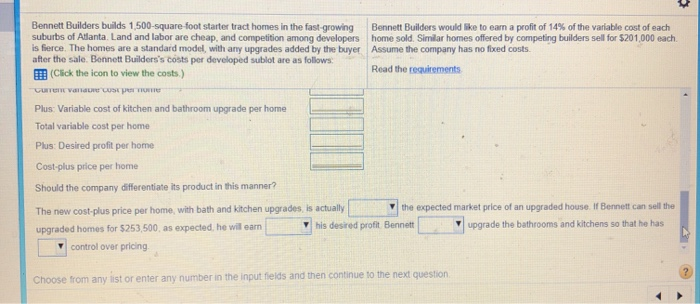 Solved Bennett Builders builds 1,500 square foot starter | Chegg.com