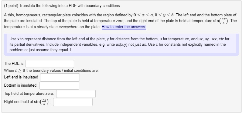 Solved 1 point) Translate the following into a PDE with | Chegg.com