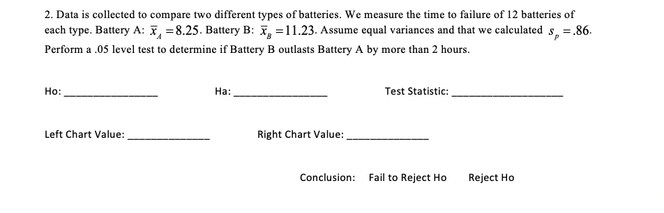 Solved 2. Data is collected to compare two different types | Chegg.com