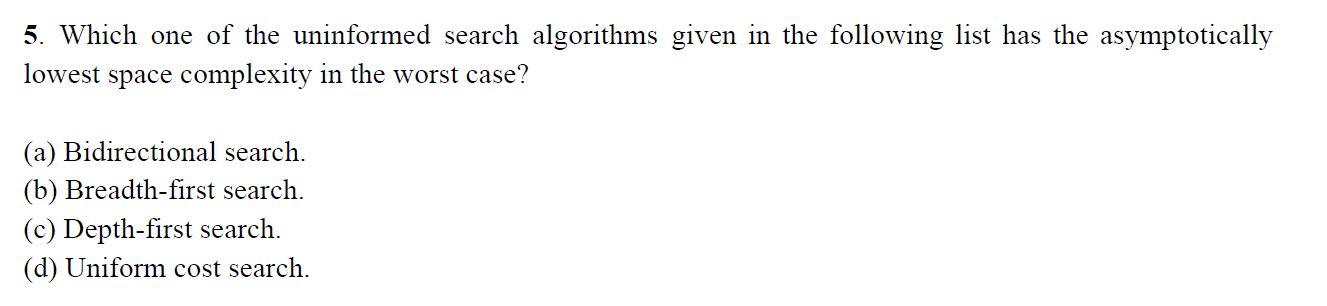 Solved 5. Which one of the uninformed search algorithms | Chegg.com