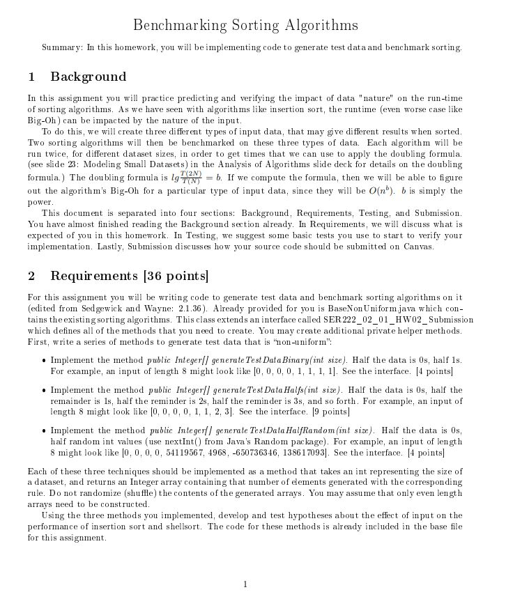 Benchmarking Sorting Algorithms Summary: In this | Chegg.com