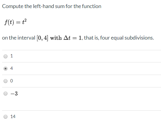 Solved Compute the left-hand sum for the function f(t) = t^2 | Chegg.com