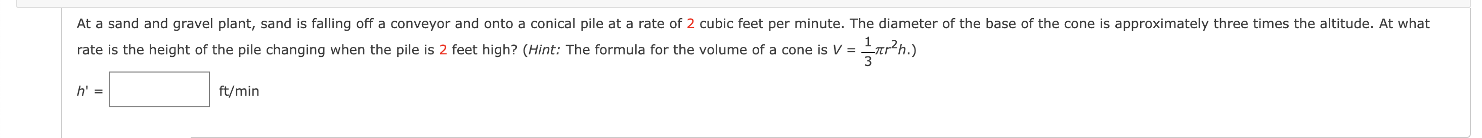 Solved rate is the height of the pile changing when the pile | Chegg.com