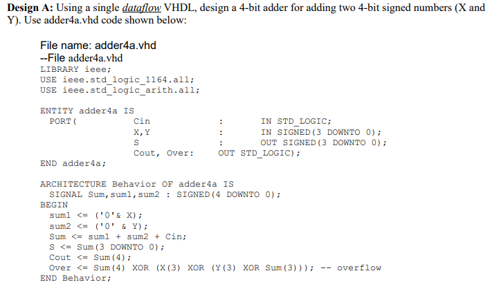 Design B: Implement a 4-bit ripple carry adder | Chegg.com