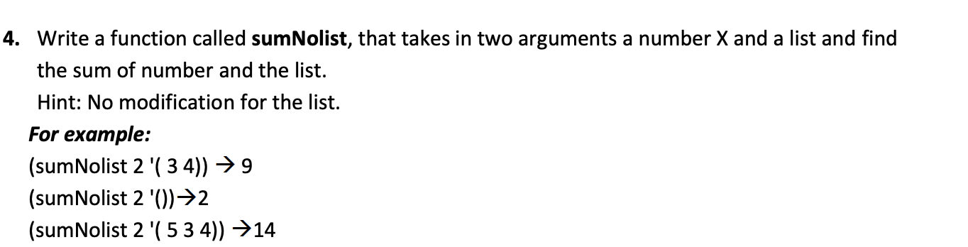 4. Write a function called sumNolist, that takes in | Chegg.com