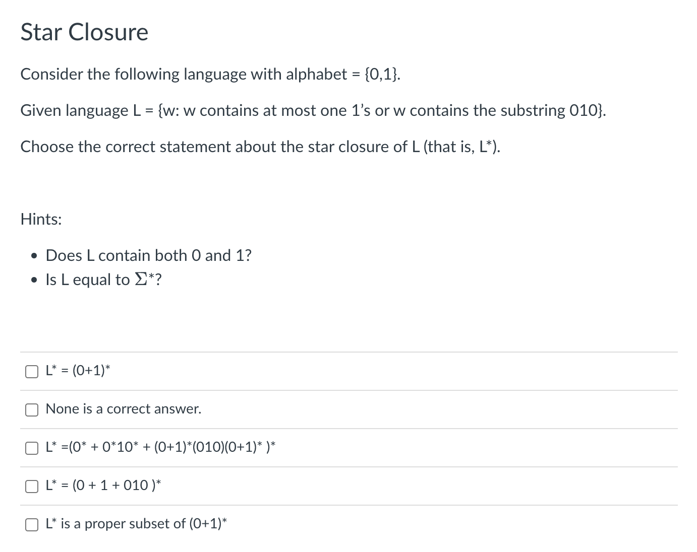 Solved Star Closure Consider the following language with | Chegg.com