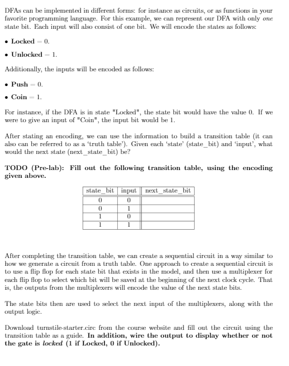 DFAs can be implemented in different forms: for | Chegg.com