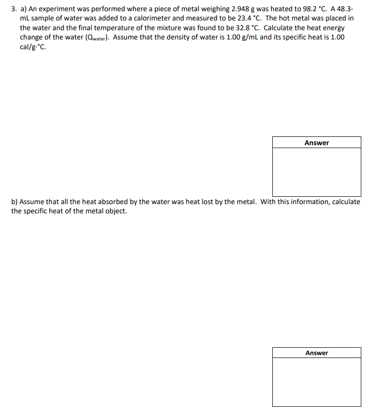 Solved Unit 3 Specific Heat, Atom, Isotopes, Periodic table, | Chegg.com