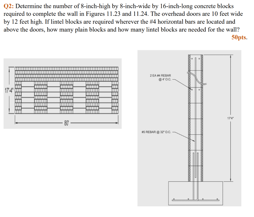 Solved Q2: Determine the number of 8-inch-high by | Chegg.com