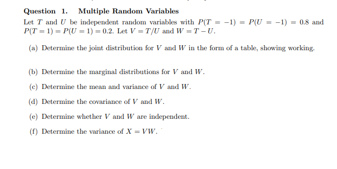 Solved Question 1. Multiple Random Variables Let \\( T \\) | Chegg.com Solved Question 1. Multiple Random Variables Let \\( T \\) | Chegg.com