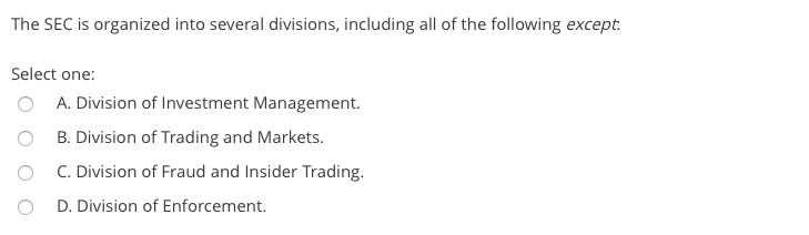 Solved The SEC is organized into several divisions, | Chegg.com