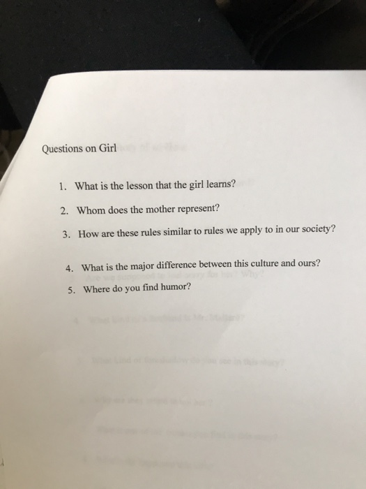 Solved Questions on Girl 1. What is the lesson that the girl | Chegg.com