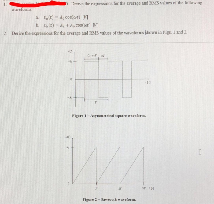 Solved Derive the expressions for the average and RMS values | Chegg.com