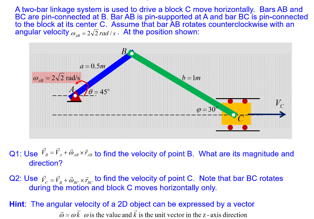Solved A two-bar linkage system is used to drive a block C | Chegg.com